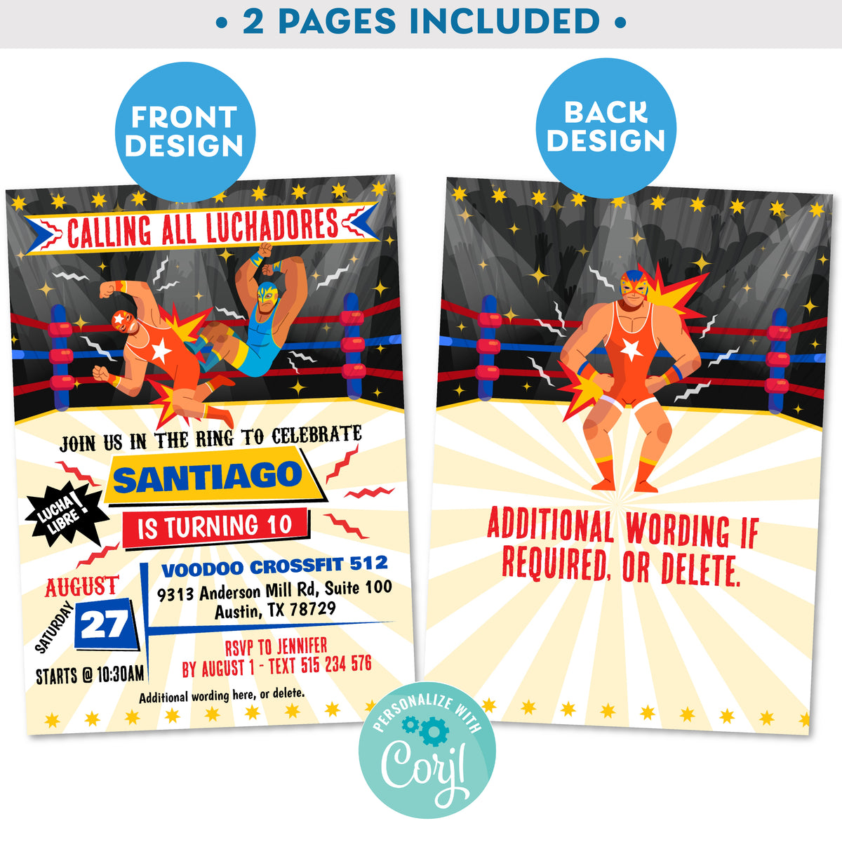 PRINTABLE 5" x 7" Lucha Libre Mexican Wrestling Birthday Invitation ...
