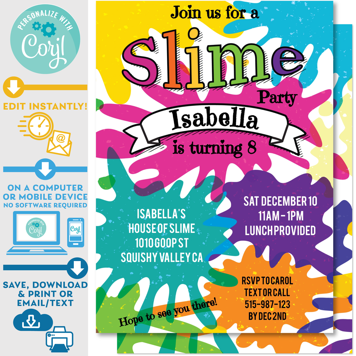 PRINTABLE 5" x 7" Slime Birthday Party Invitation – Invite Central
