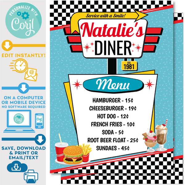 50 s diner menu store