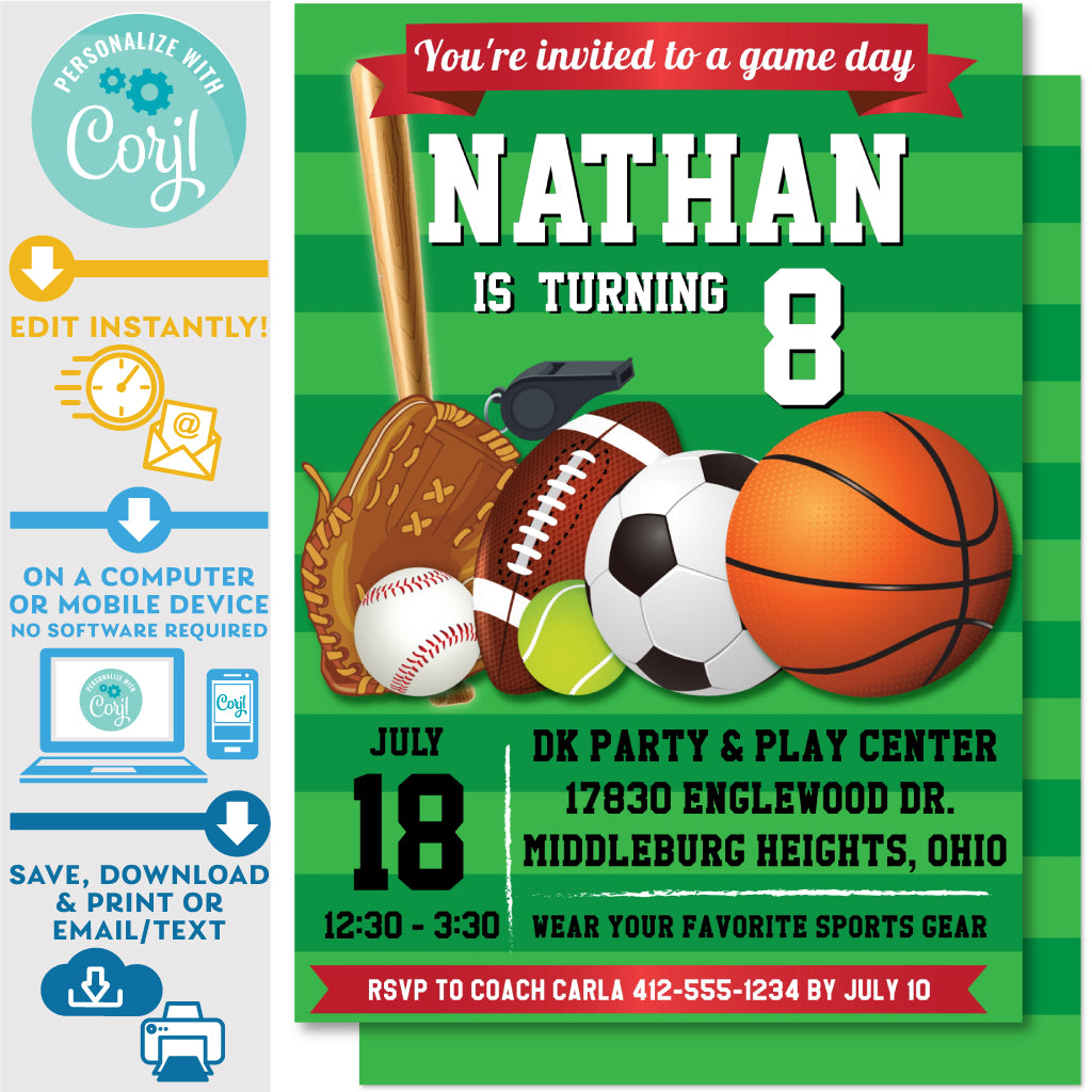 PRINTABLE Game Day Birthday Invitation 5" x 7" – Invite Central