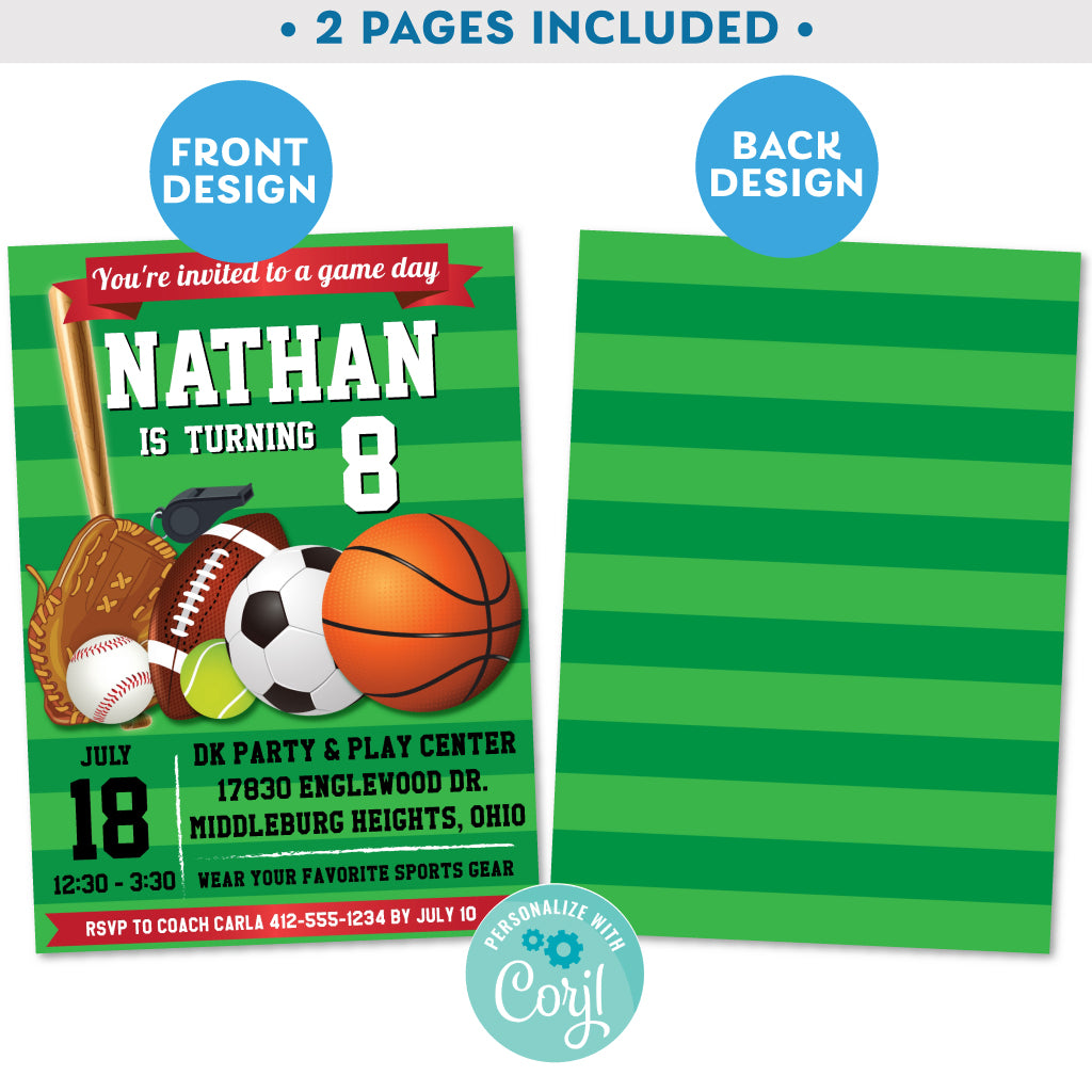 PRINTABLE Game Day Birthday Invitation 5" x 7" – Invite Central