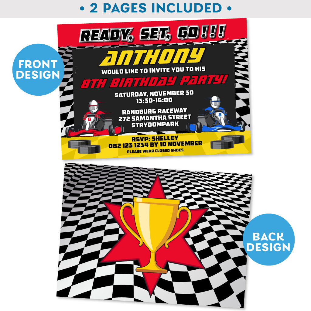 PRINTABLE Go Kart Racing Invitation Red & Yellow 5" x 7" – Invite Central