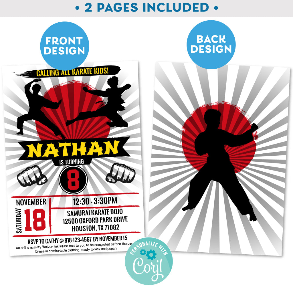 PRINTABLE Karate Kid Ninja Boys Birthday Invitation 5" X 7" – Invite ...