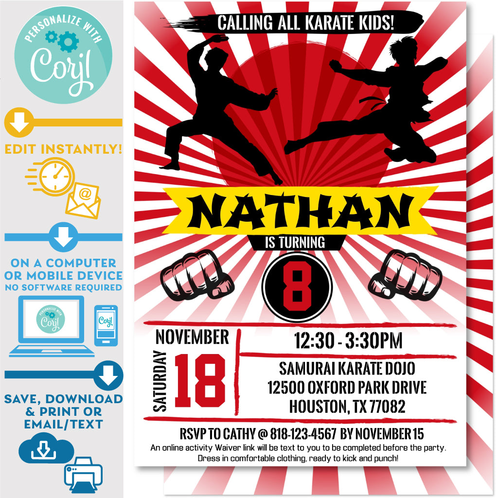 PRINTABLE Karate Kid Ninja Boys Birthday Invitation 5" X 7" – Invite ...