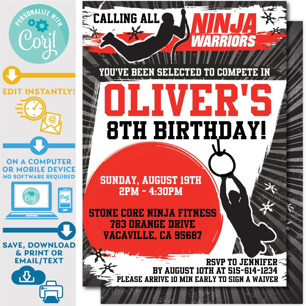 Ninja Party Printable Invitations For Boys Ninja Party Invitation