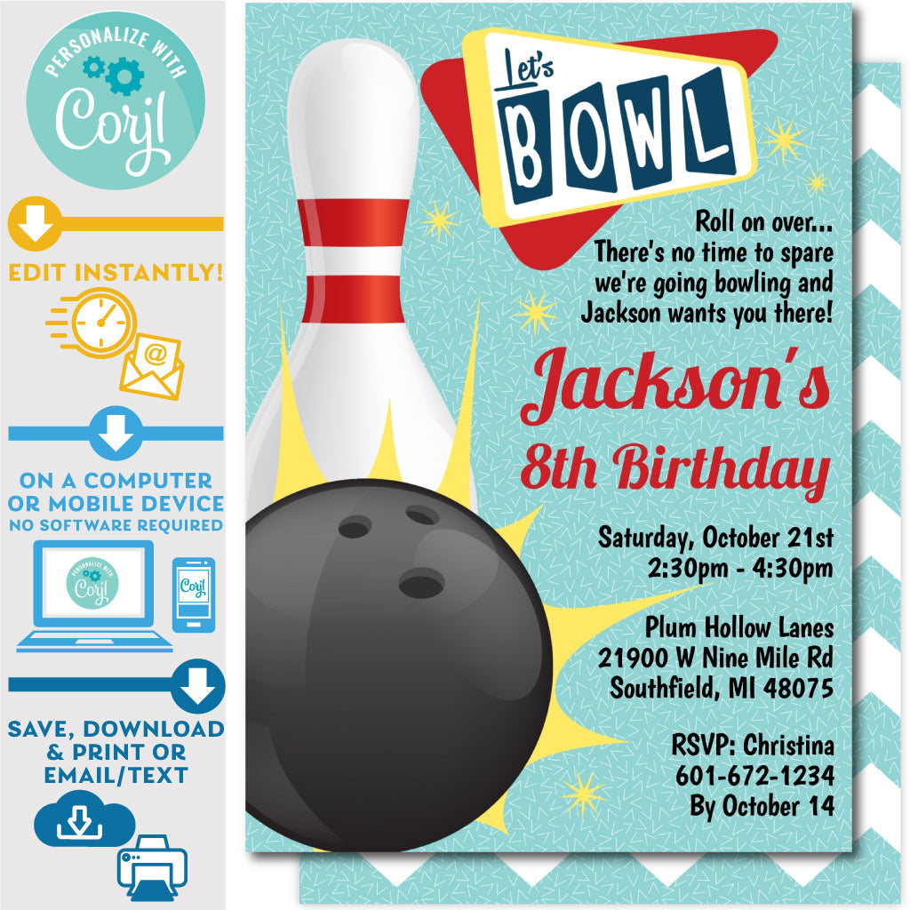 10 Pin Bowling Clipart Invitations